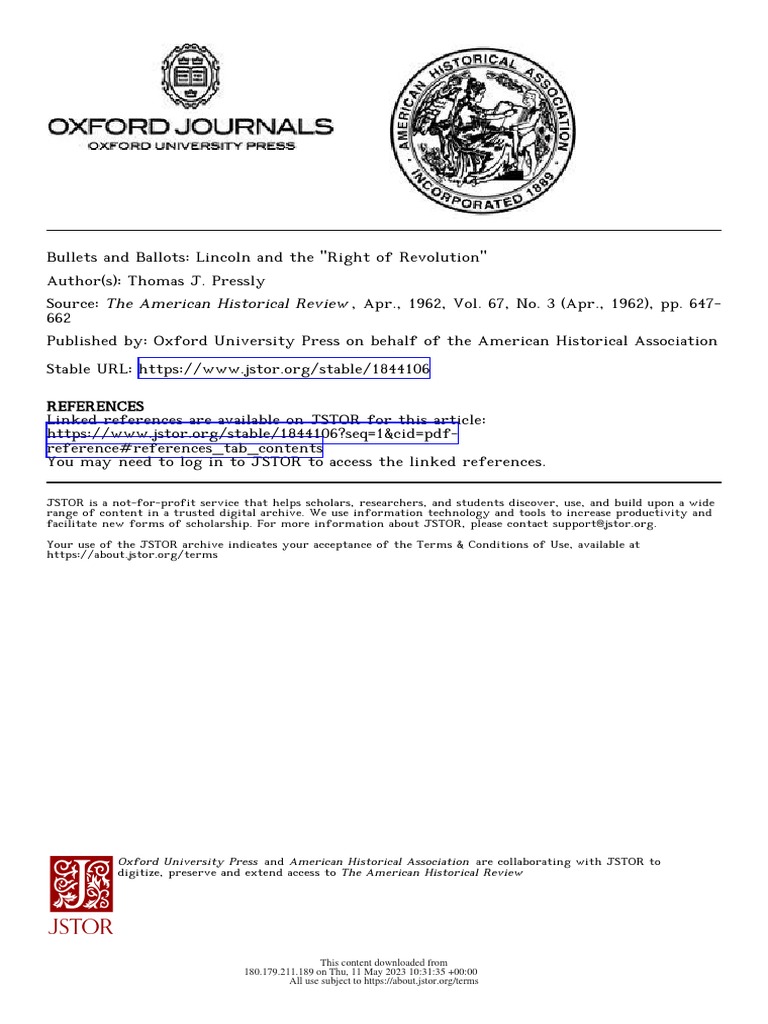 Bullets and Ballots Lincoln and The Right of Revolution | PDF