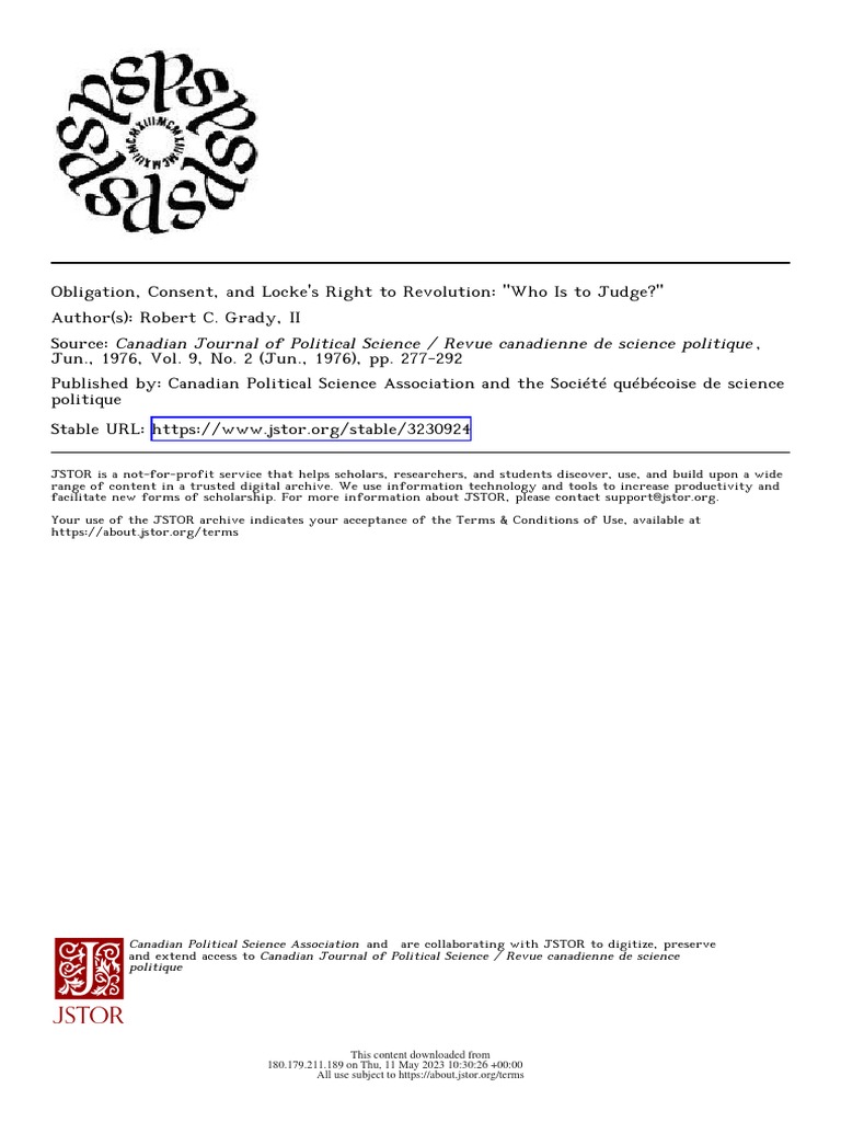Obligation, Consent, and Locke's Right To Revolution Who Is To Judge | PDF