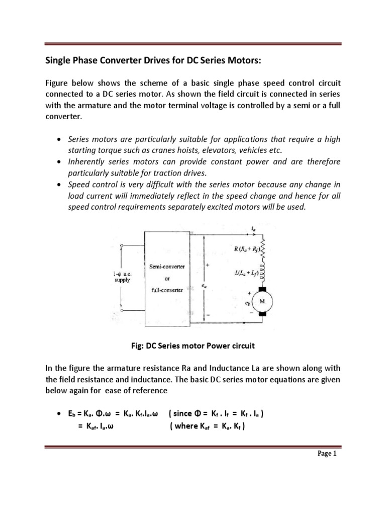 dc series motor single phase half & full controlled drives | PDF ...