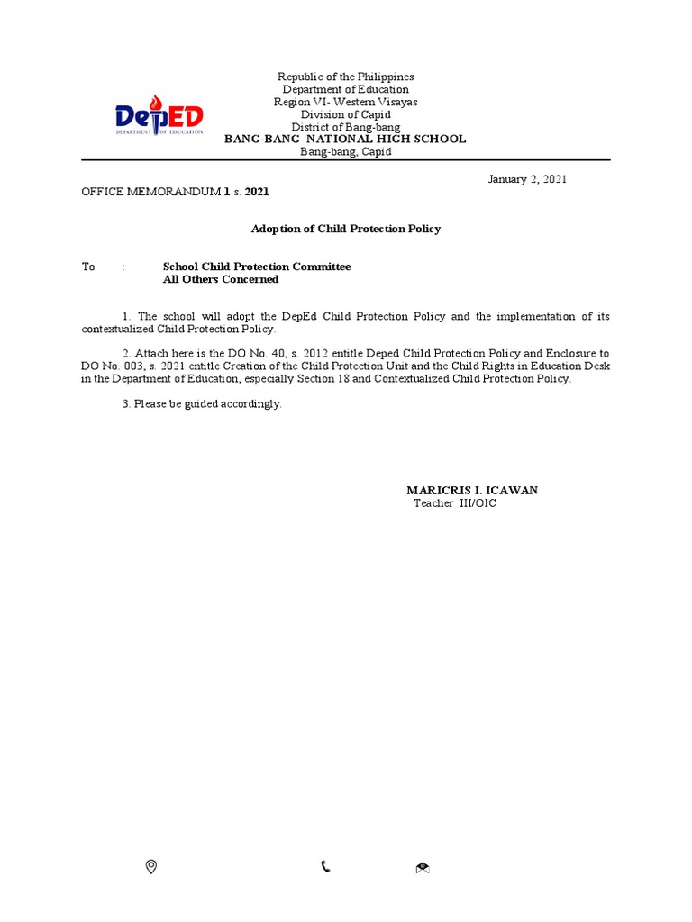 SCHOOL-MEMO-01 On Adoption Deped Memo | PDF