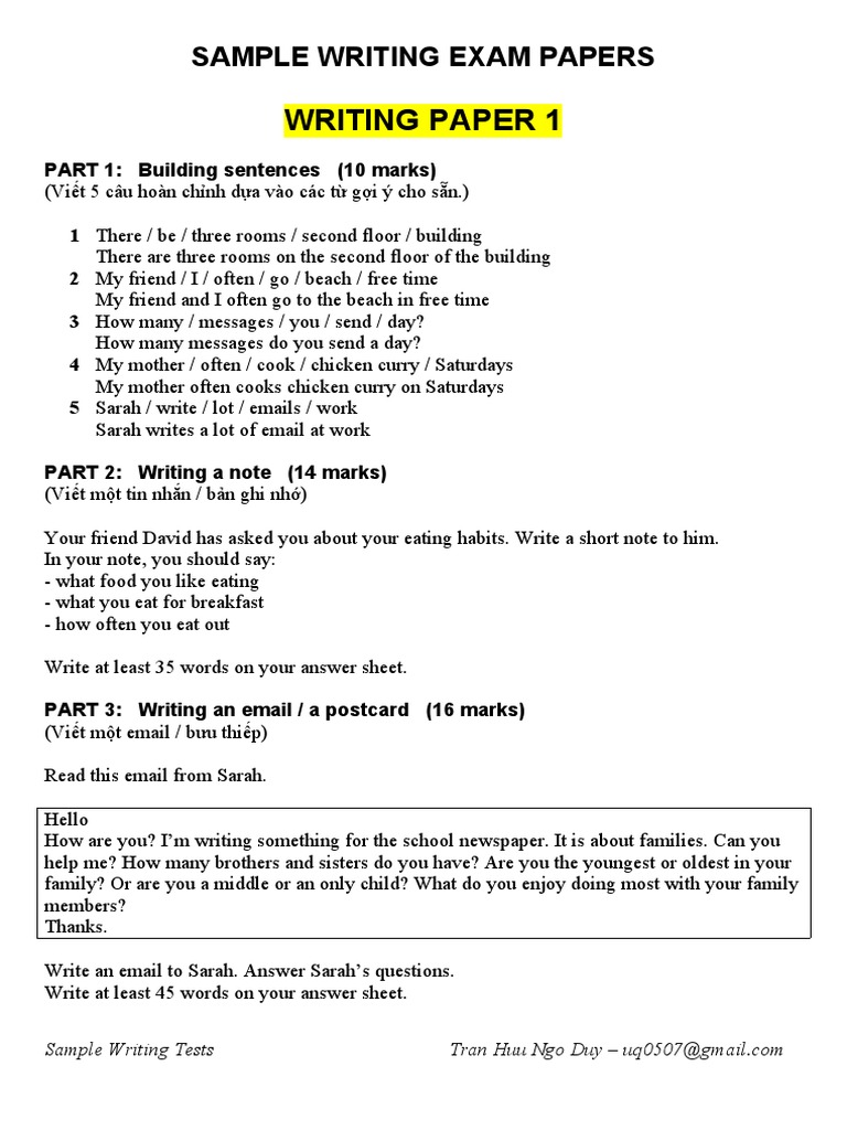 Sample Writing Exam Papers Đáp Án | PDF