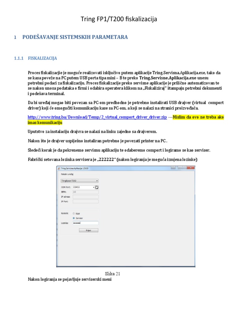 Tring FP1 - T200 Fiskalizacija | PDF