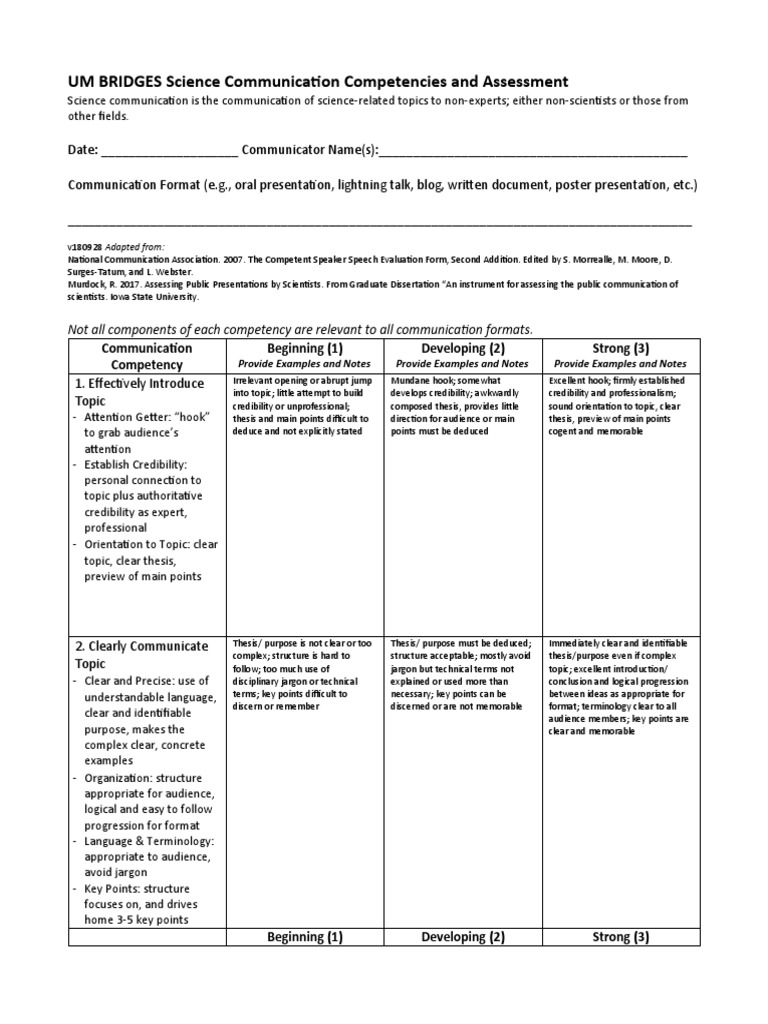 Um Bridges Science Communication Evaluation Rubric | PDF | Jargon ...