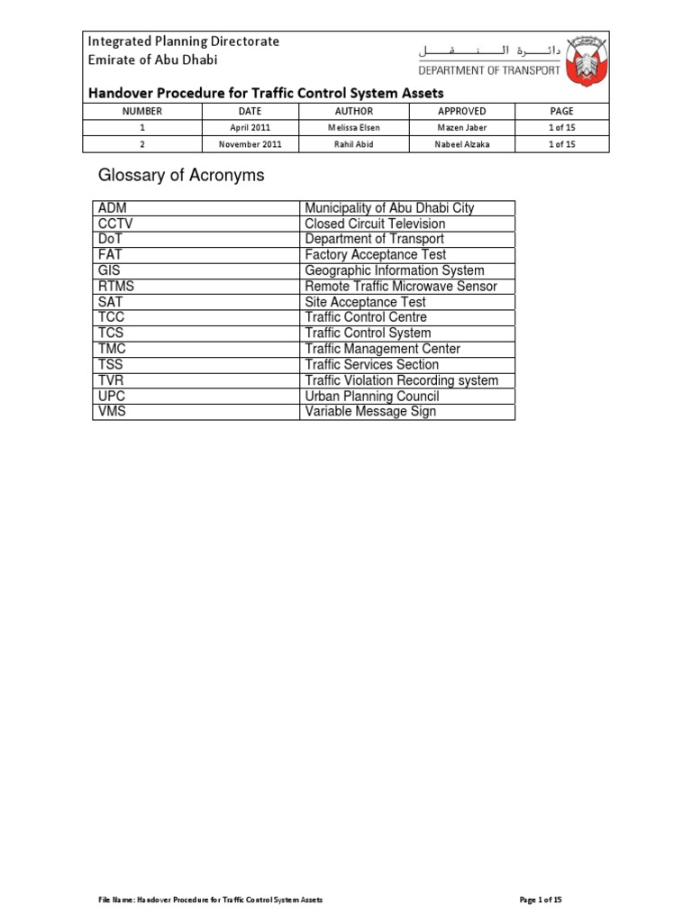Handover Procedure For Traffic Control System Assets | PDF | Traffic ...