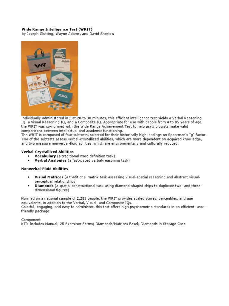 Wide Range Intelligence Test (WRIT) - 2 | PDF