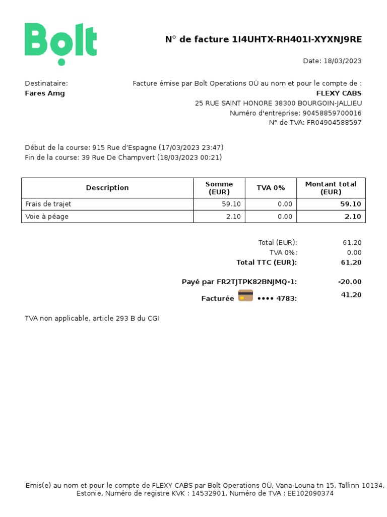 Facture Bolt | PDF