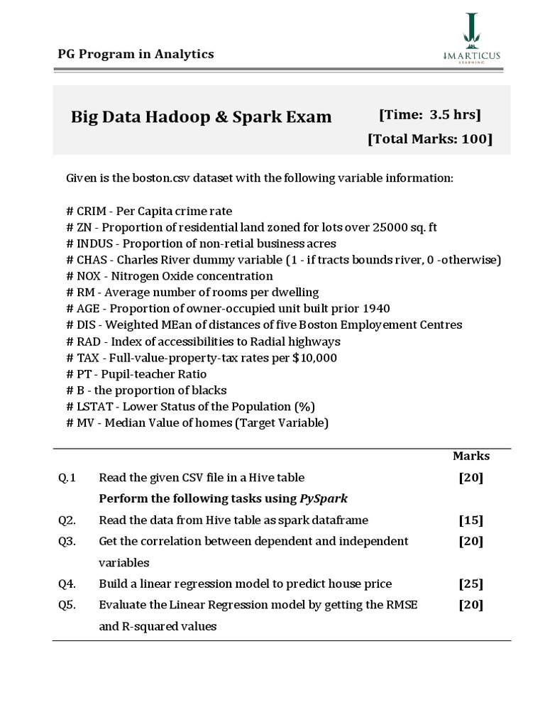 Big Data Hadoop & Spark Exam Paper | PDF