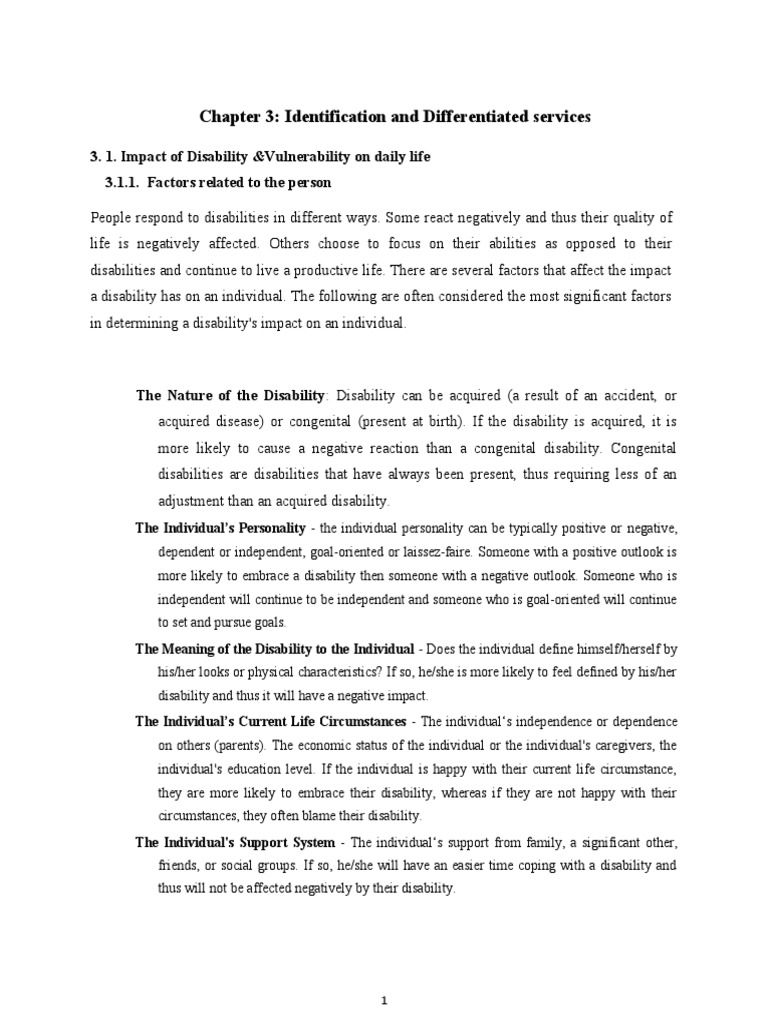 INCLUSIVENESS Chapter 3 Hand Out | PDF | Self Efficacy | Disability