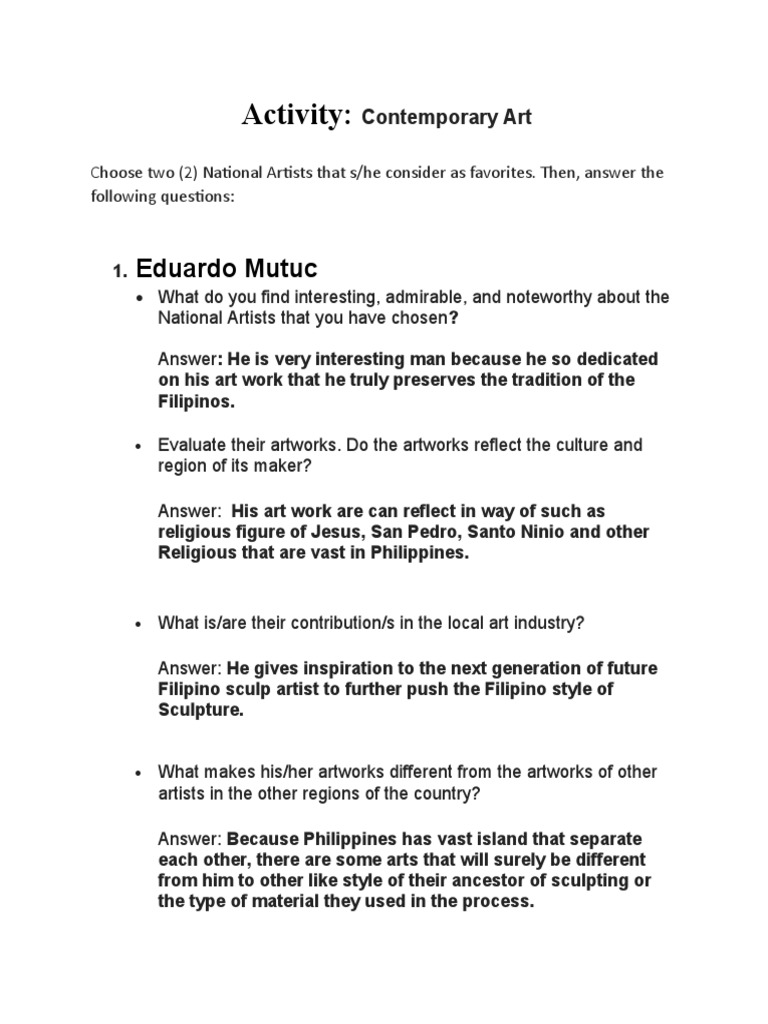 Activity For Contemporary Art | PDF