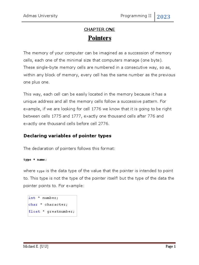 Chapter One Pointer Download Free Pdf Pointer Computer Programming Variable Computer 