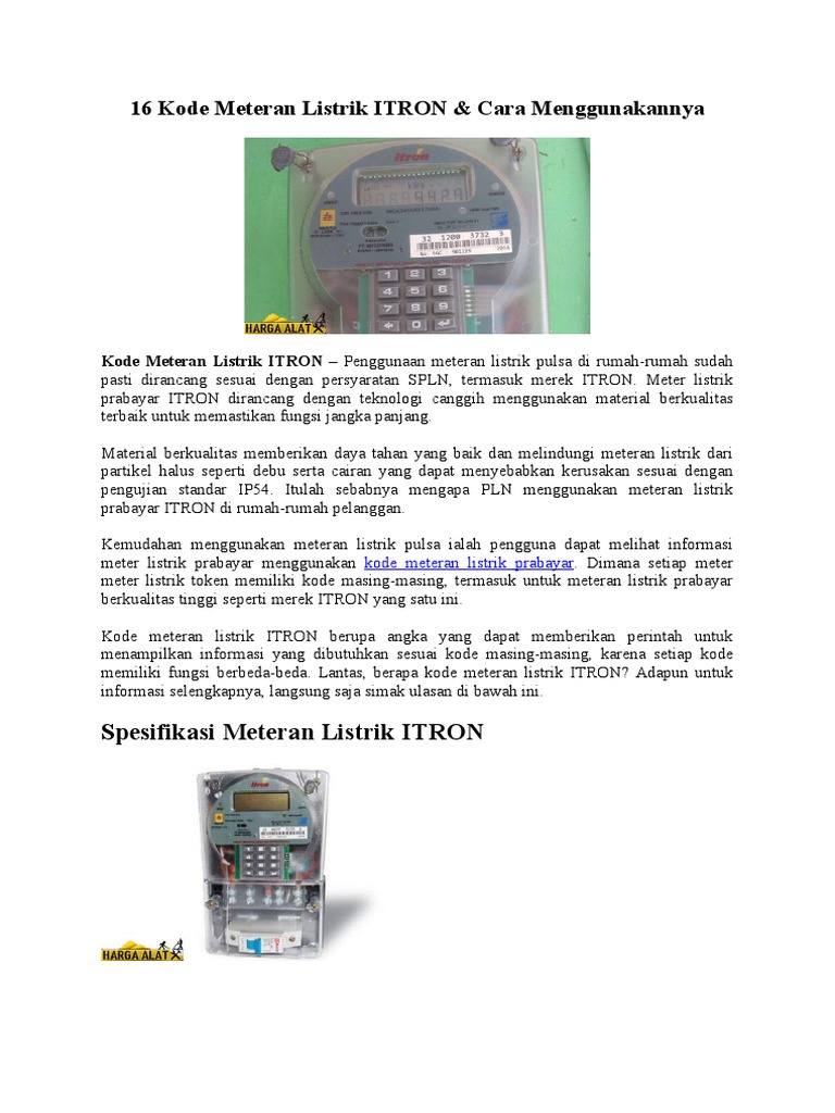 16 Kode Meteran Listrik ITRON | PDF 16 Kode Meteran Listrik ITRON | PDF