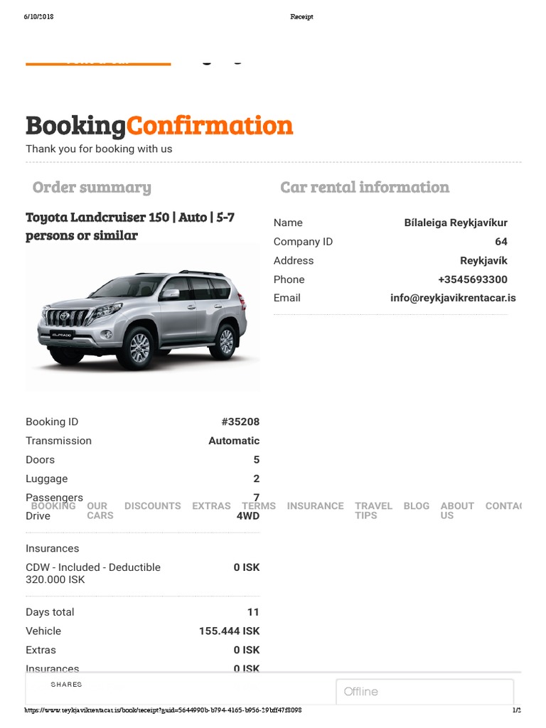 Receipt-Car Rental | PDF