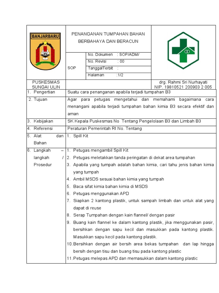 SOP PENANGANAN TUMPAHAN B3 DAN LIMBAH B3 | PDF
