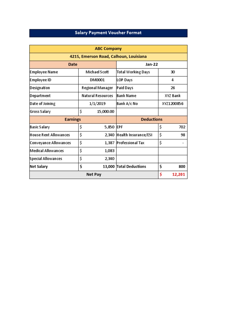 Salary Payment Voucher Template | PDF