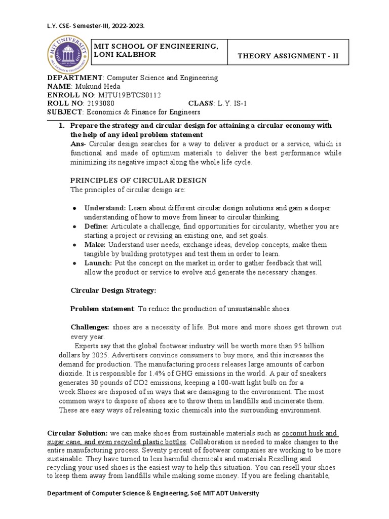 Circular Economy - Assignment 2 | PDF | Municipal Solid Waste | Waste