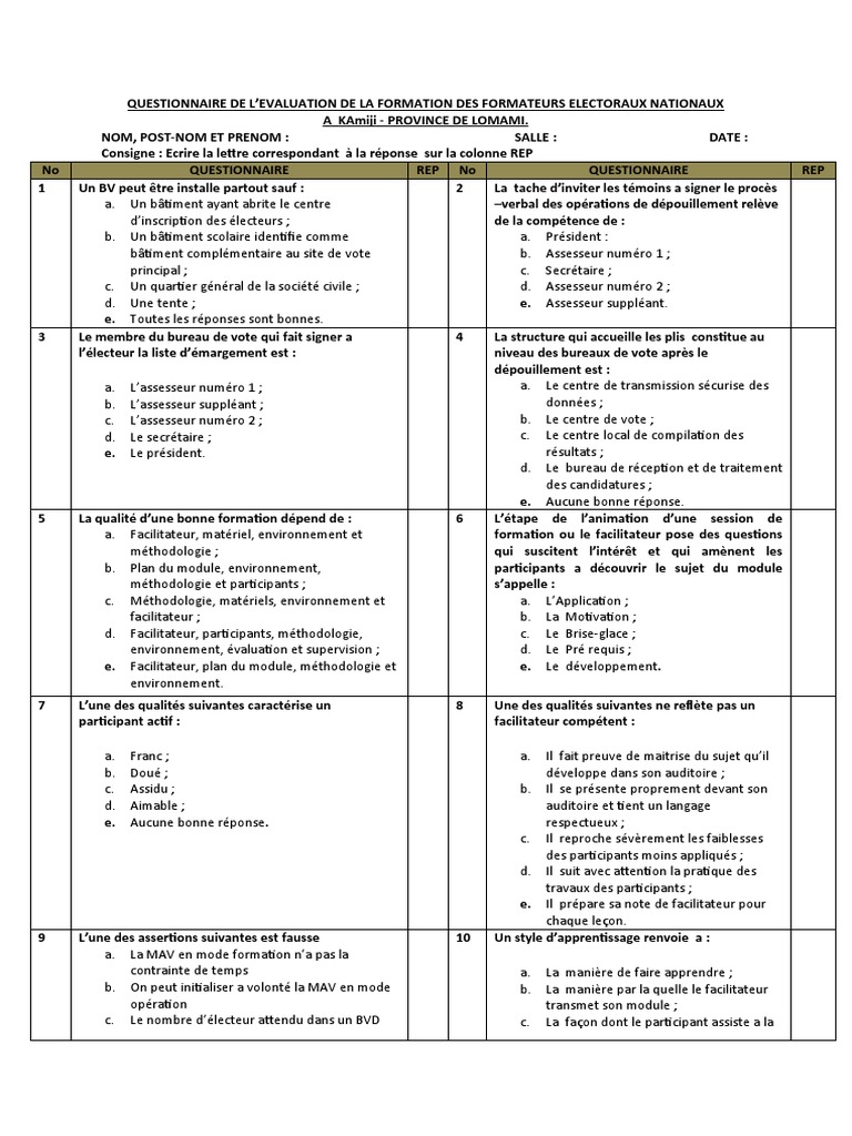 QUESTIONNAIRE-kabinda Lomami-1 | PDF | Vote | Prise de décisions en groupe