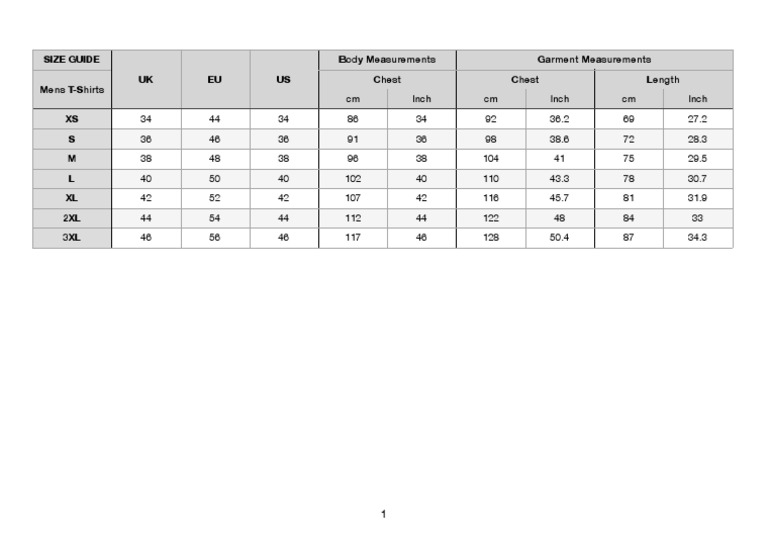 Size Guide Mens T-Shirts | PDF