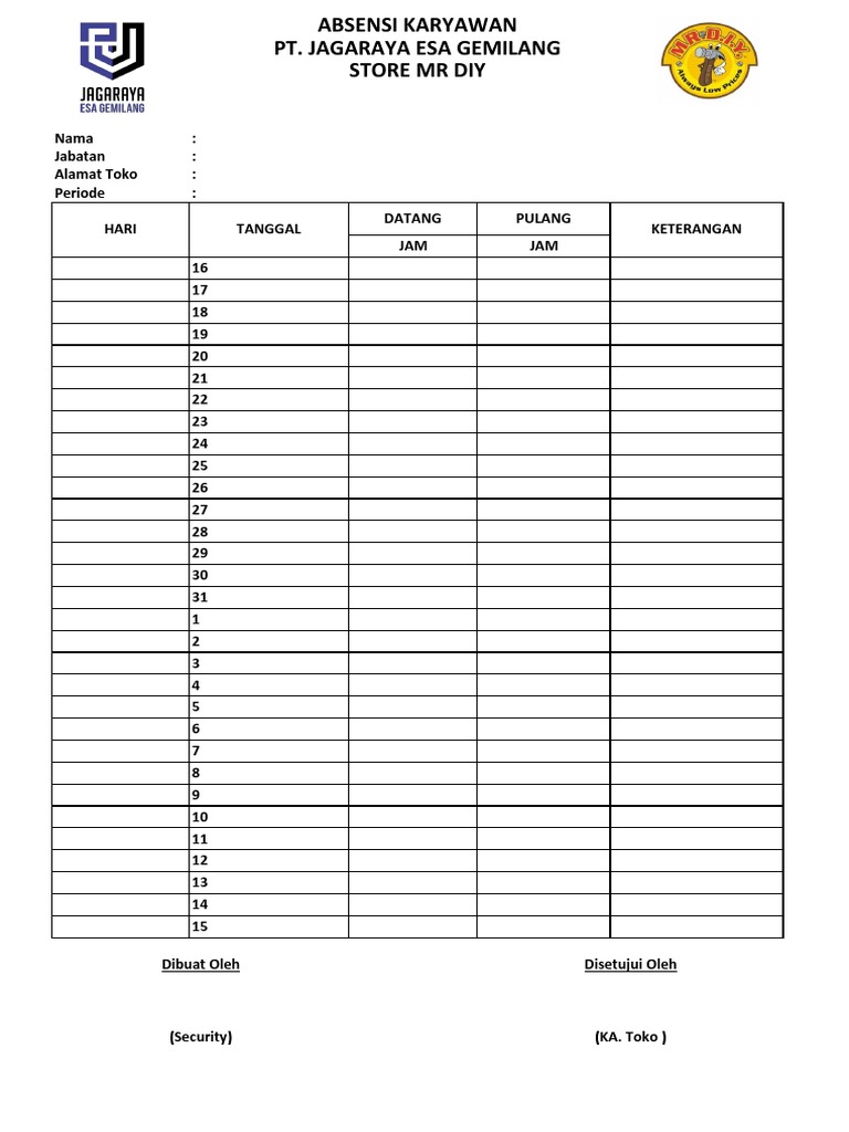 Form Absen Jeg Security | PDF