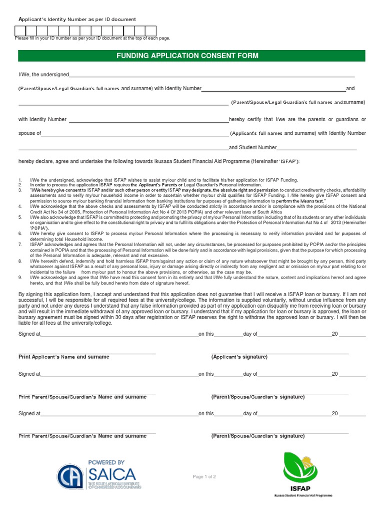 Funding Application Consent Form and Oath or Affirmation for Applicant ...