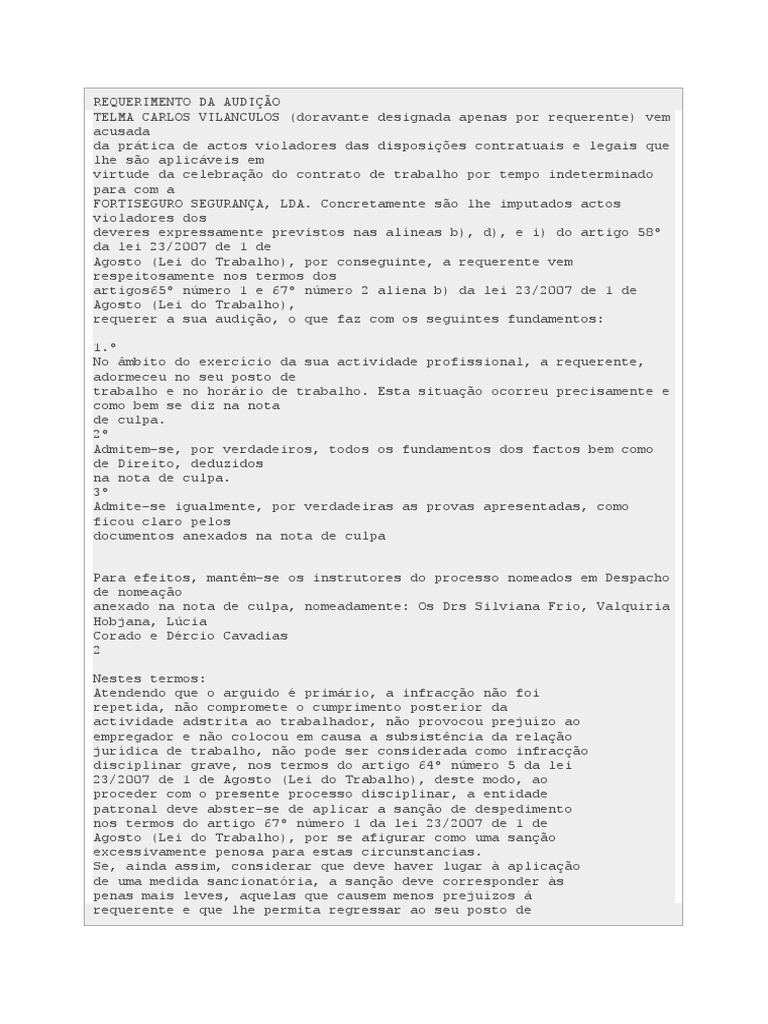 Resposta A Nota de Culpa. | PDF