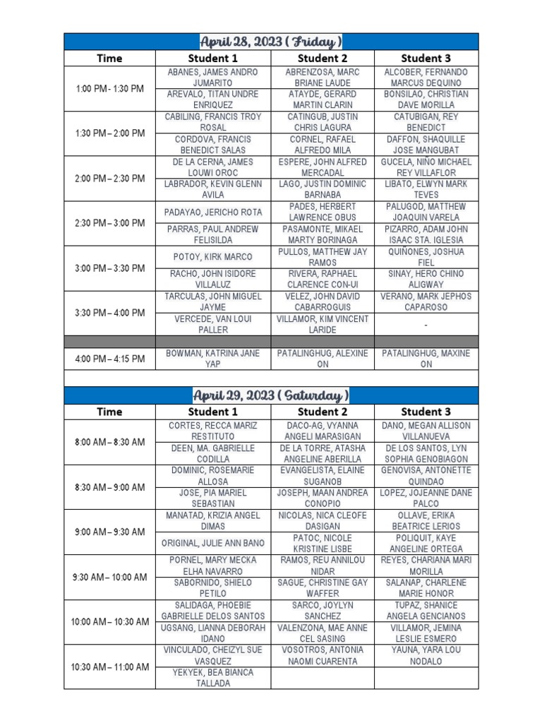 PICTORIAL-SCHEDULE-GRADE-12 | PDF