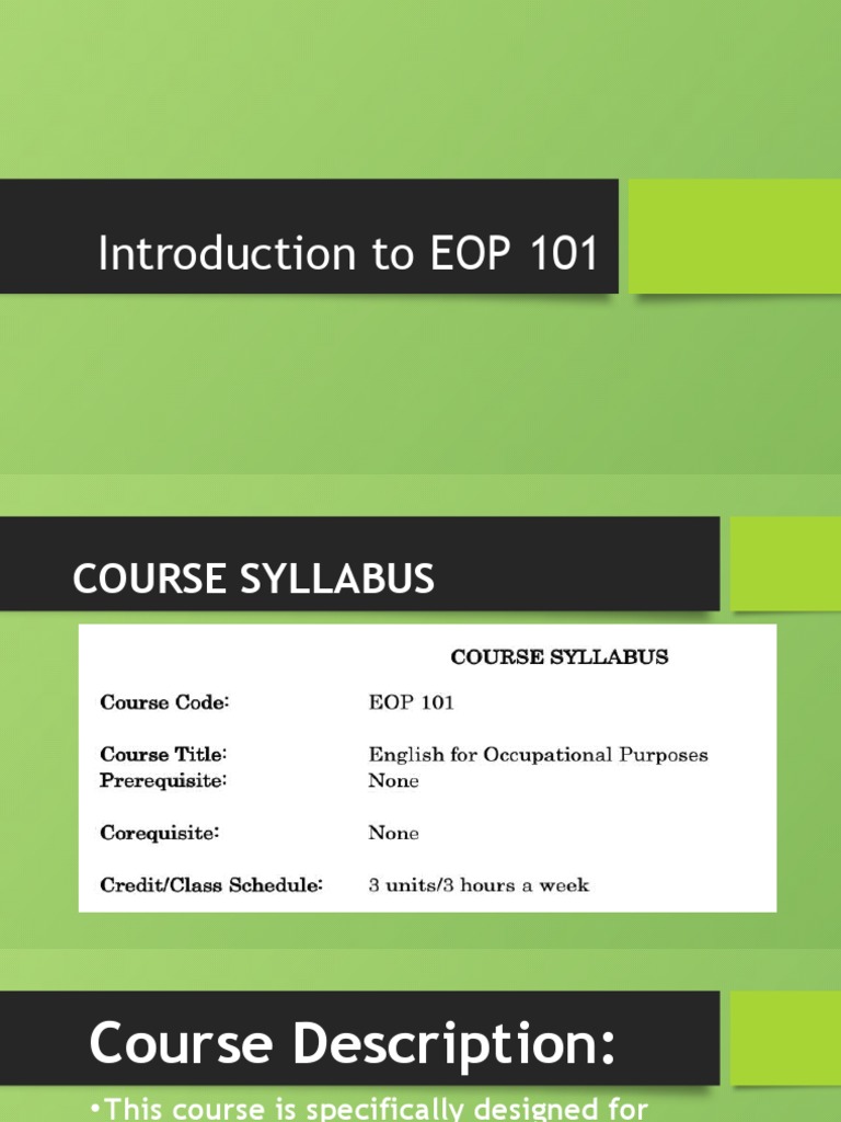 Introduction To EOP 101 | PDF | English Language | Communication