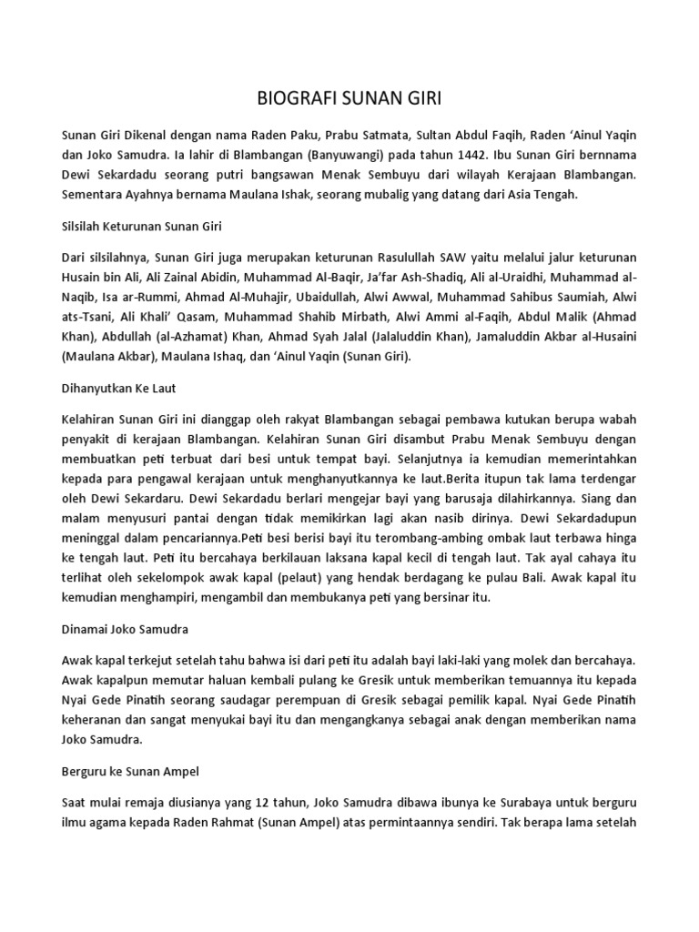 Biografi Sunan Giri | PDF