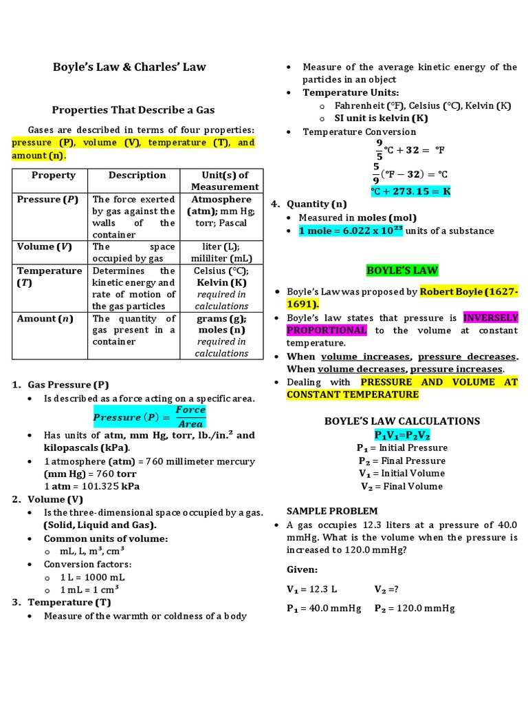 Gas Laws: Boyle's & Charles' Explained | PDF