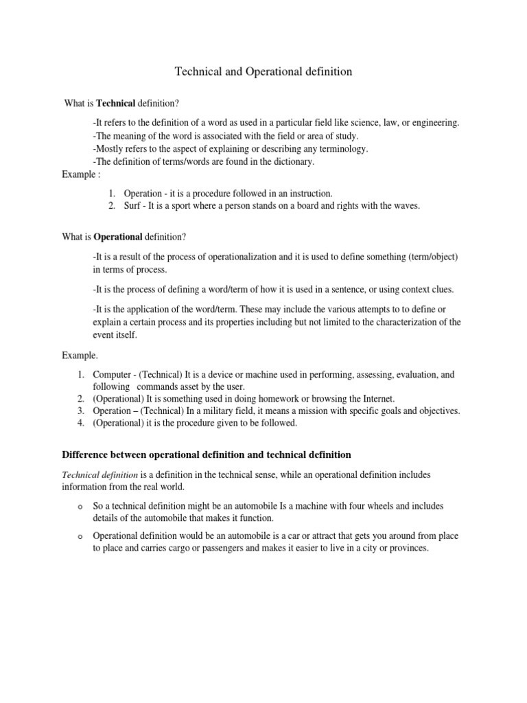 Operational and Technical Definition | PDF