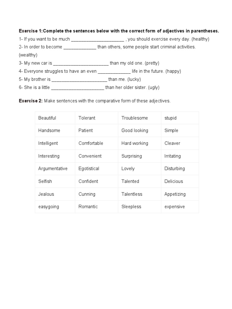 Adjective Exercises for ESL Learners | PDF