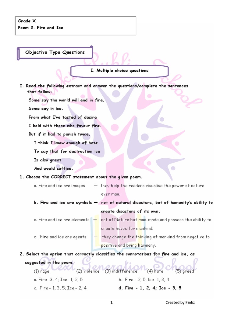 Grade X Poem 2 Fire and Ice | PDF | Greed | Reason