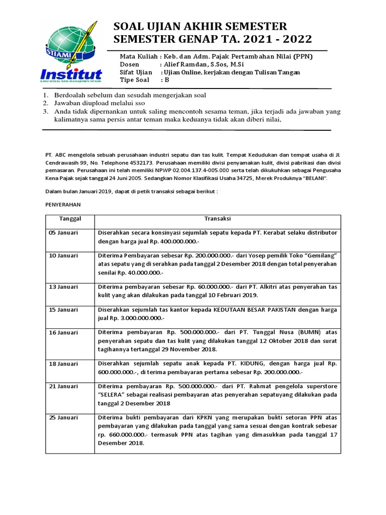 Soal Ujian Akhir Semester SEMESTER GENAP TA. 2021 - 2022 | PDF