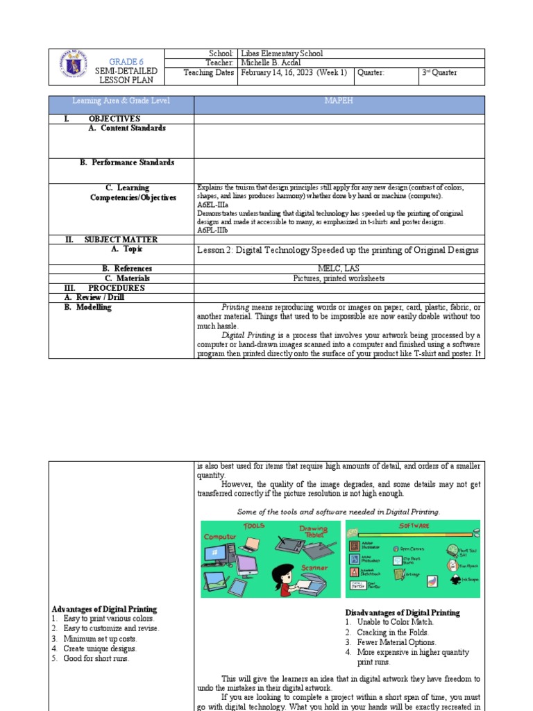 Mapeh 6 Week 1 Lesson 2 Art - 074009 | PDF | Printing | T Shirt