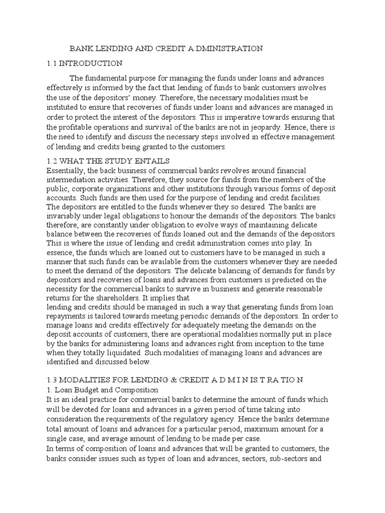Bank Lending and Credit A Dministration | PDF | Banks | Loans