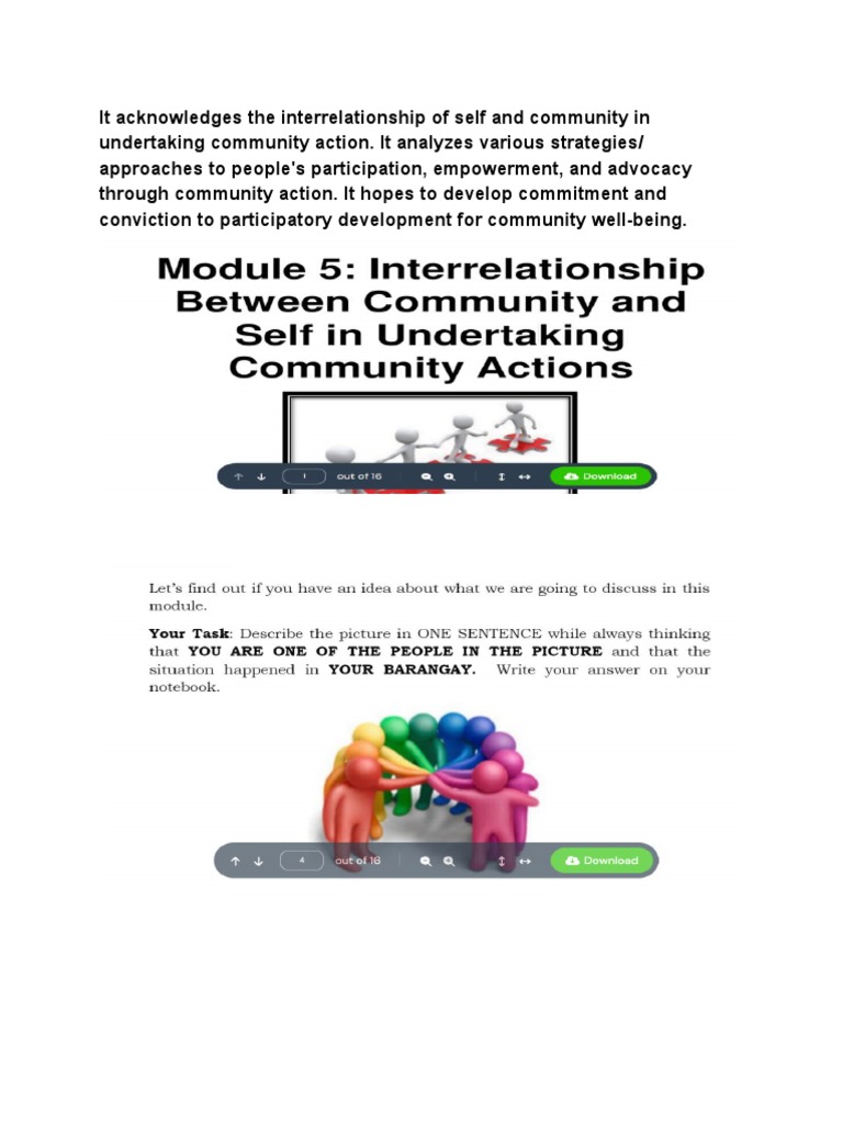 MODULE 5 TOPIC 6 Acknowledges The Interrelationship of Self and Community in Undertaking ...