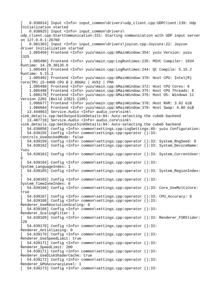 Yuzu Emulator Initialization Log | PDF | Computing Platforms | Computer Architecture