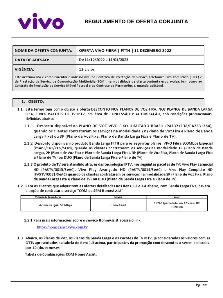 Regulamento Oferta Conjunta Oferta Conjunta Oferta Regional b2c Aquisicao Banda Larga Vivo Fibra ...