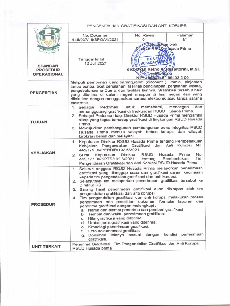 SPO Pengendalian Gratifikasi | PDF