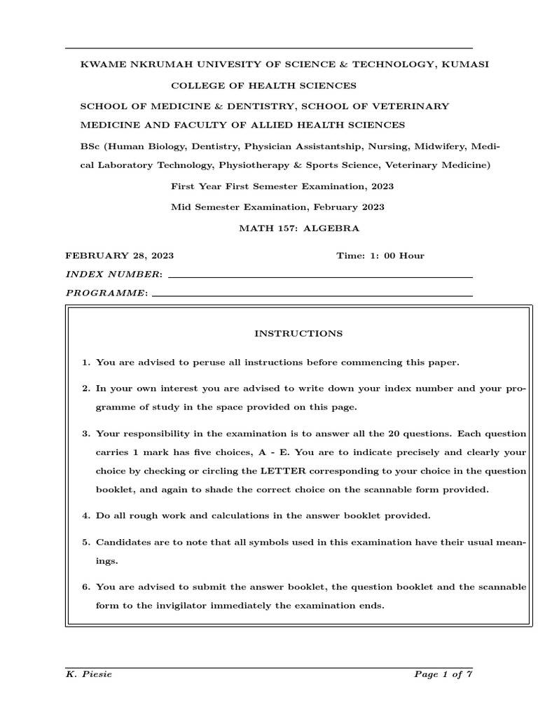 Algebra Solved Midsem | PDF