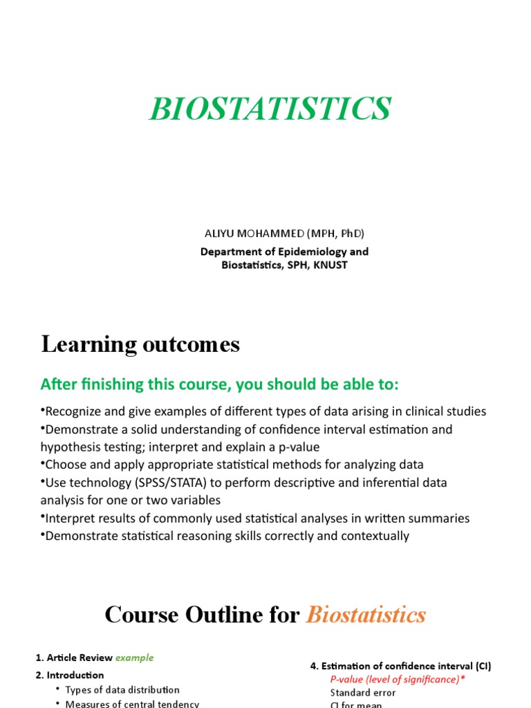1 Biostatistics LECTURE 1 | PDF | Statistics | Biostatistics