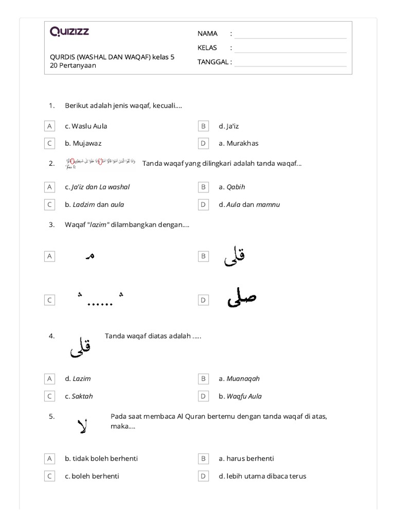 QURDIS (WASHAL DAN WAQAF) Kelas 5 | PDF