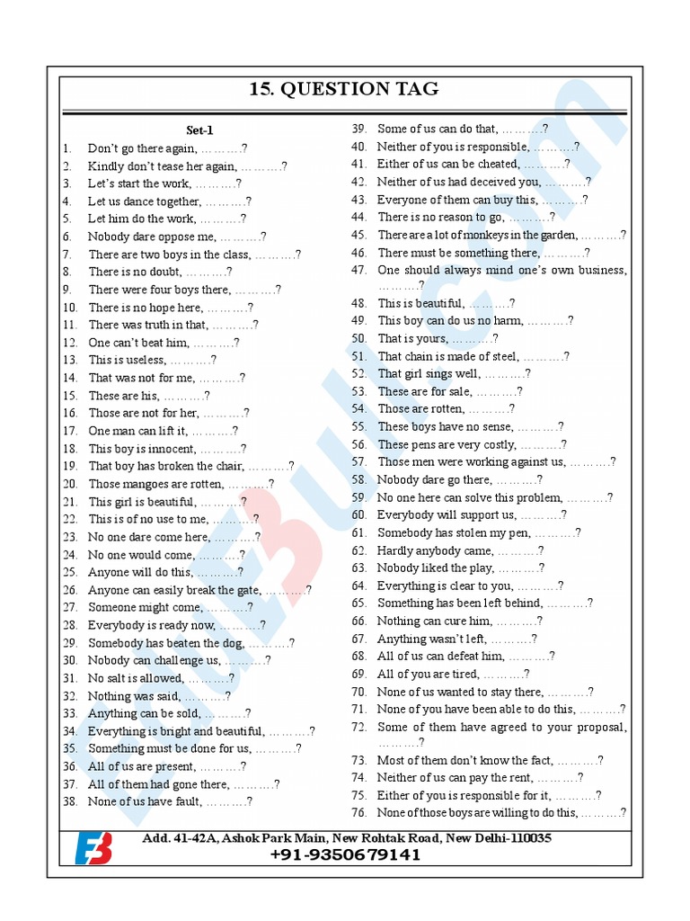 15 Question Tag | PDF