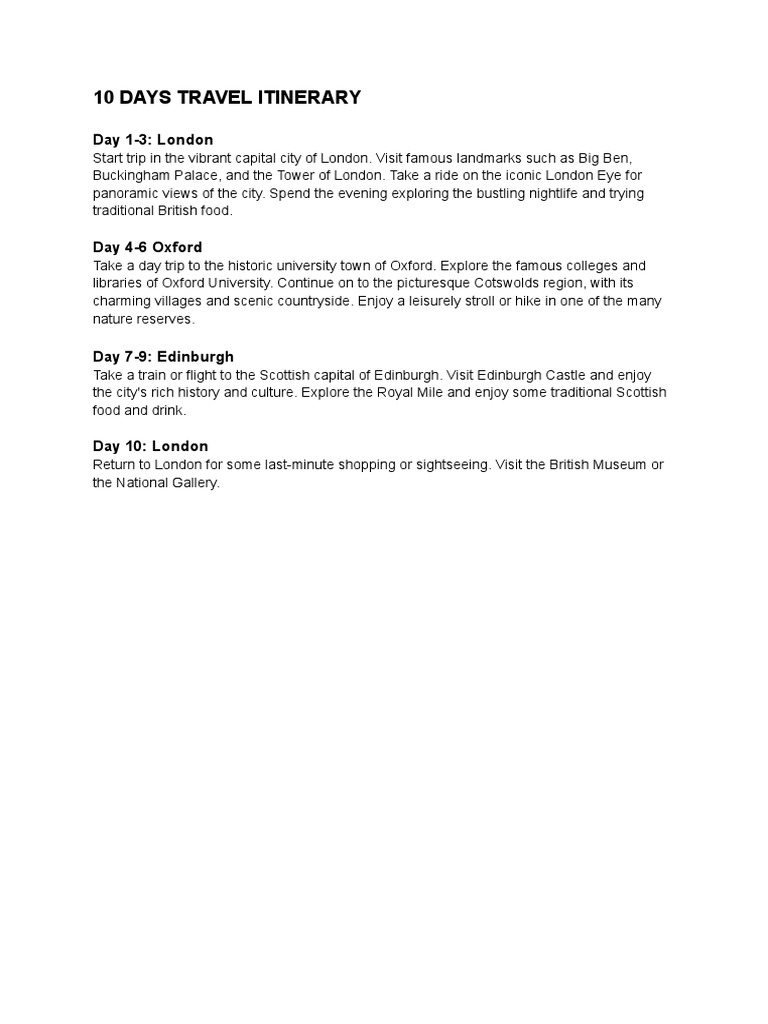 10 Days Travel Itinerary | PDF
