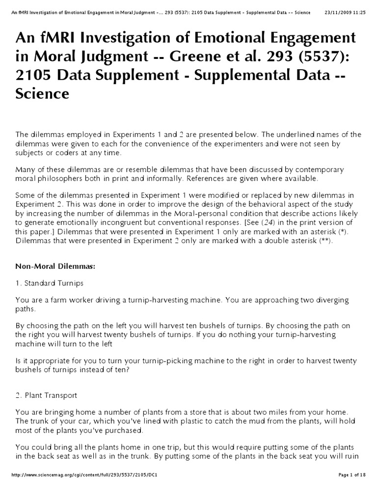 Greene 2001 Moral Dilemmas - Materials Scenarios | PDF