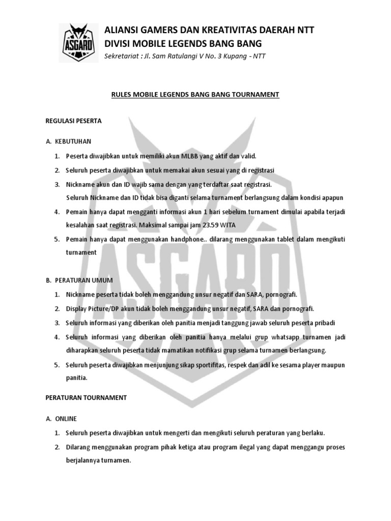 Aturan Turnamen MLBB NTT | PDF