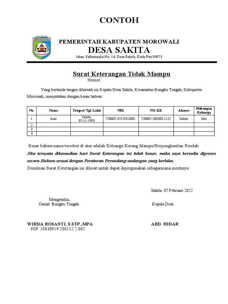 Cintoh SKTM Dari Desa | PDF