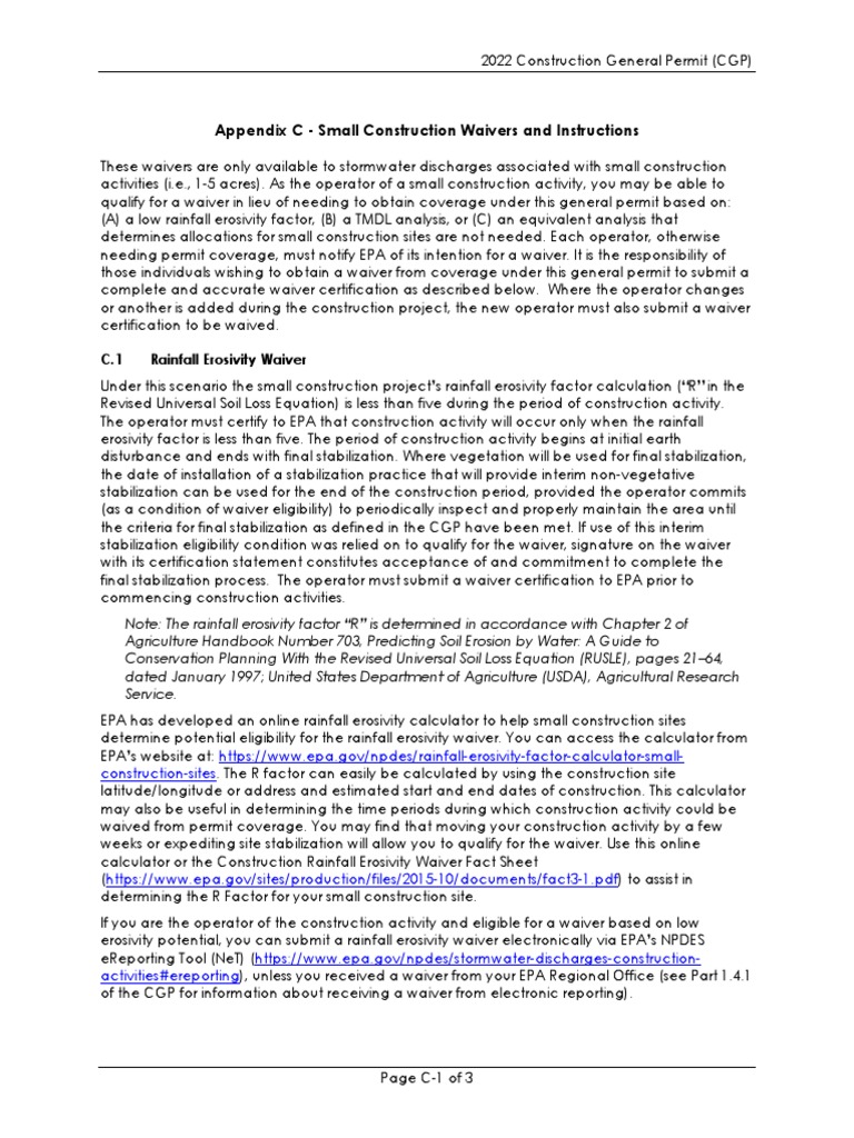 EPA - Construction General Permit - Appendix C | PDF