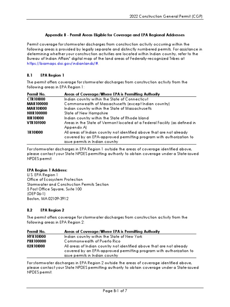 EPA - Construction General Permit - Appendix B | PDF | Clean Water Act ...