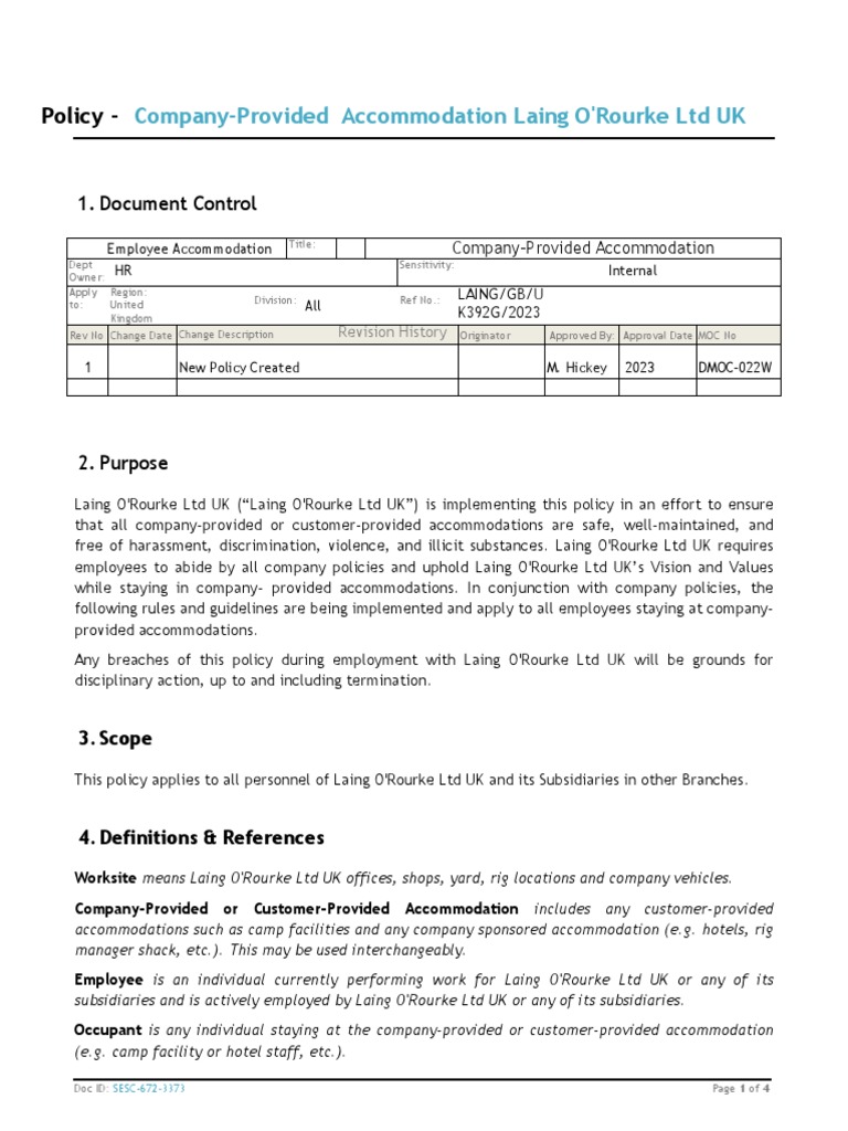 Company Provided Accomodation | PDF | Harassment | Applied Ethics