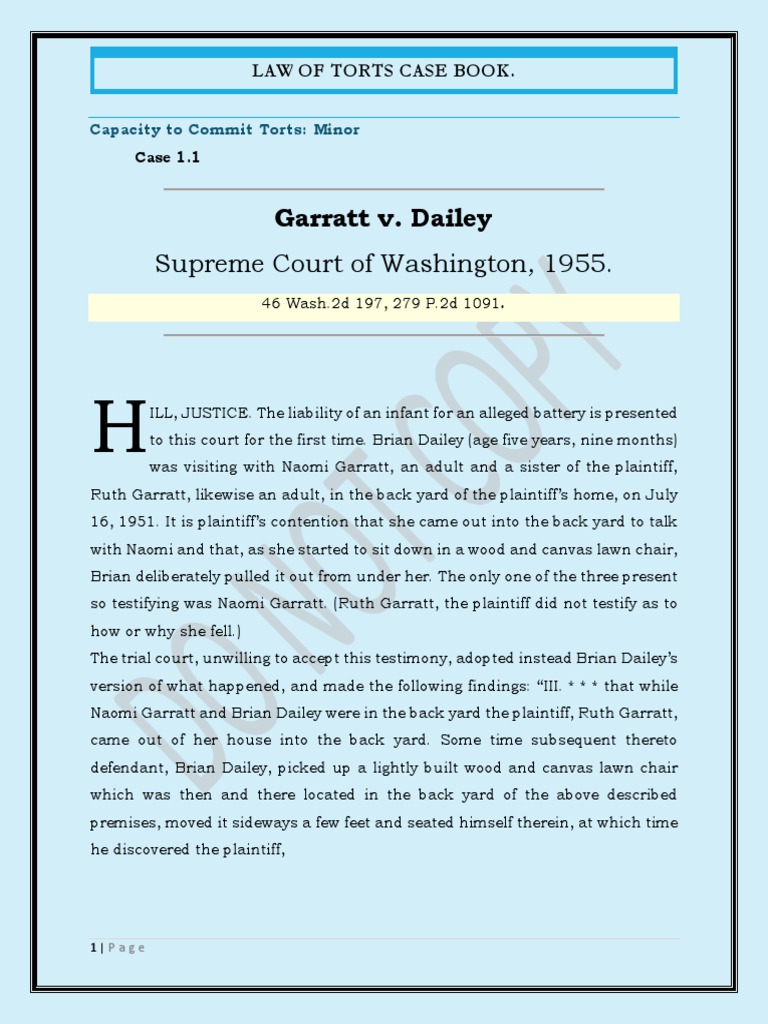 Garratt v. Dailey | PDF | Tort | Legal Liability
